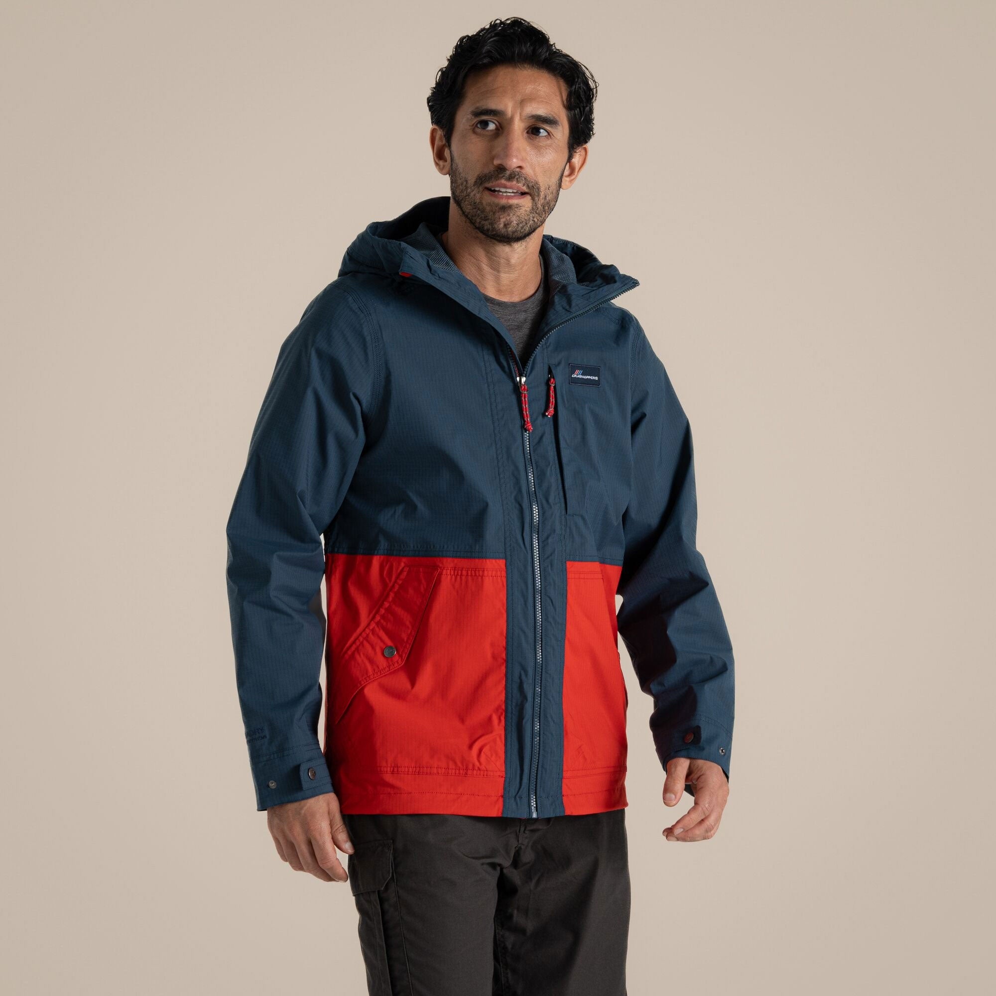 Craghoppers Men's Pandion Waterproof Jacket | Blue Stone / Pimento Red ...